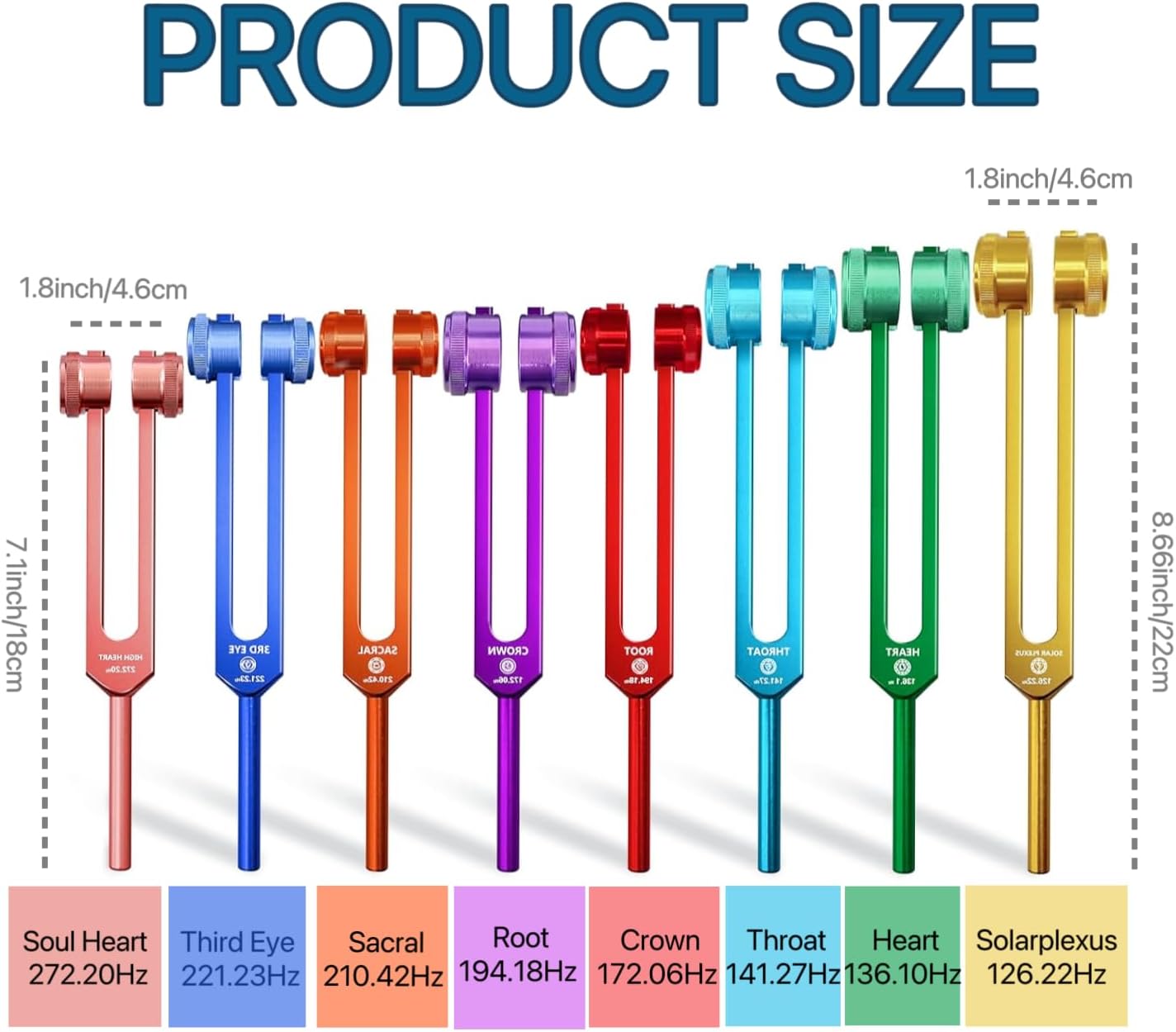 Chakra Tuning Fork Set, Weighted Tuning Forks of 8 Color,7 Chakra and 1 Soul Purpose Tuning ...