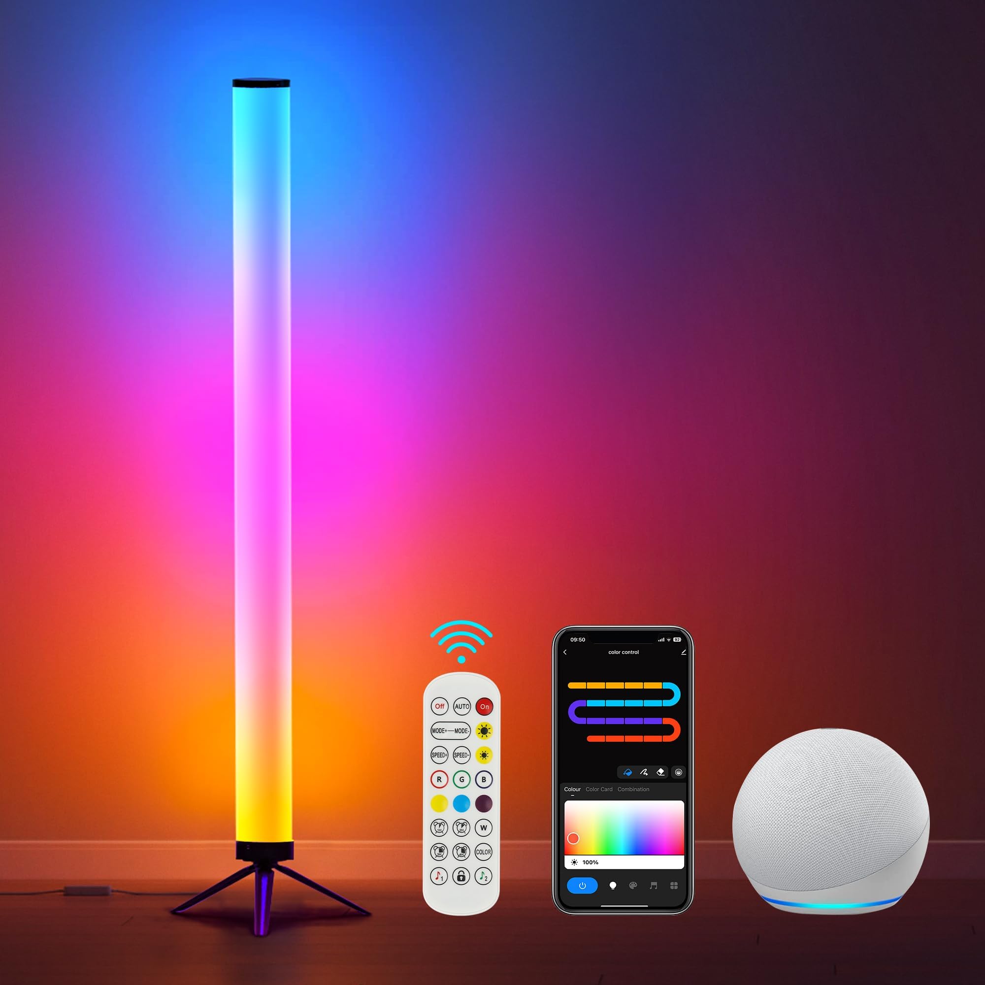 RGB Floor Lamp, Led Corner Floor Lamp Works with Alexa and Google ...