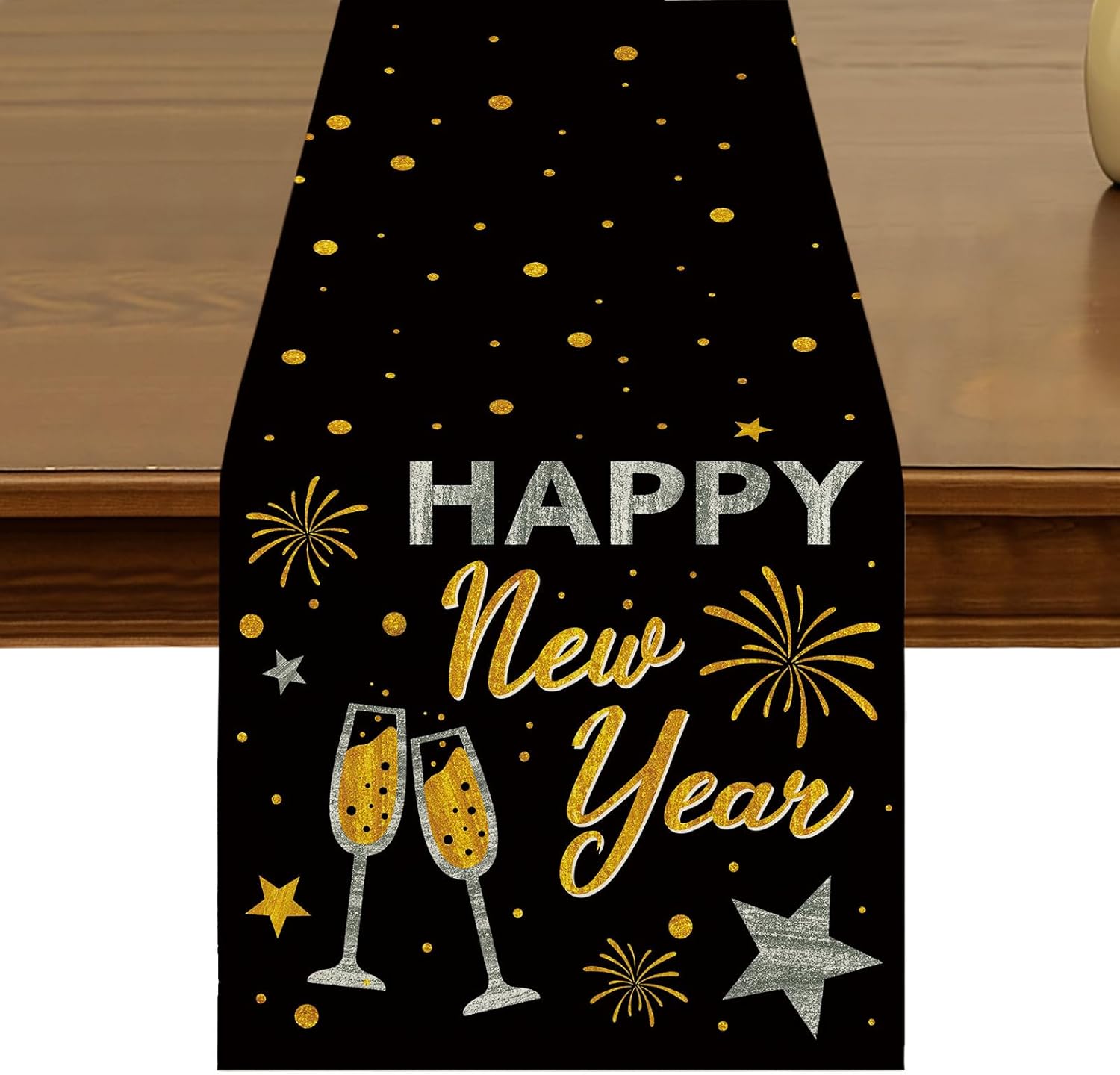 Amazon.com: Happy New Year Eve Cheers Table Runner 13x72 Inch Kitchen Dining Winter Black Gold ...