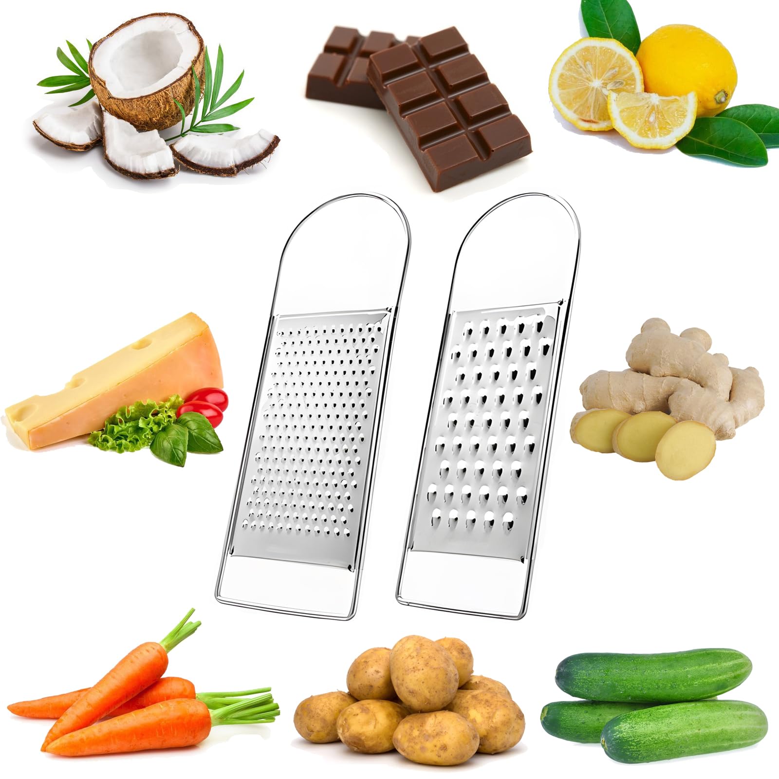 Snapklik.com : 2 Pack Cheese Grater Handheld, Flat Coarse Stainless ...