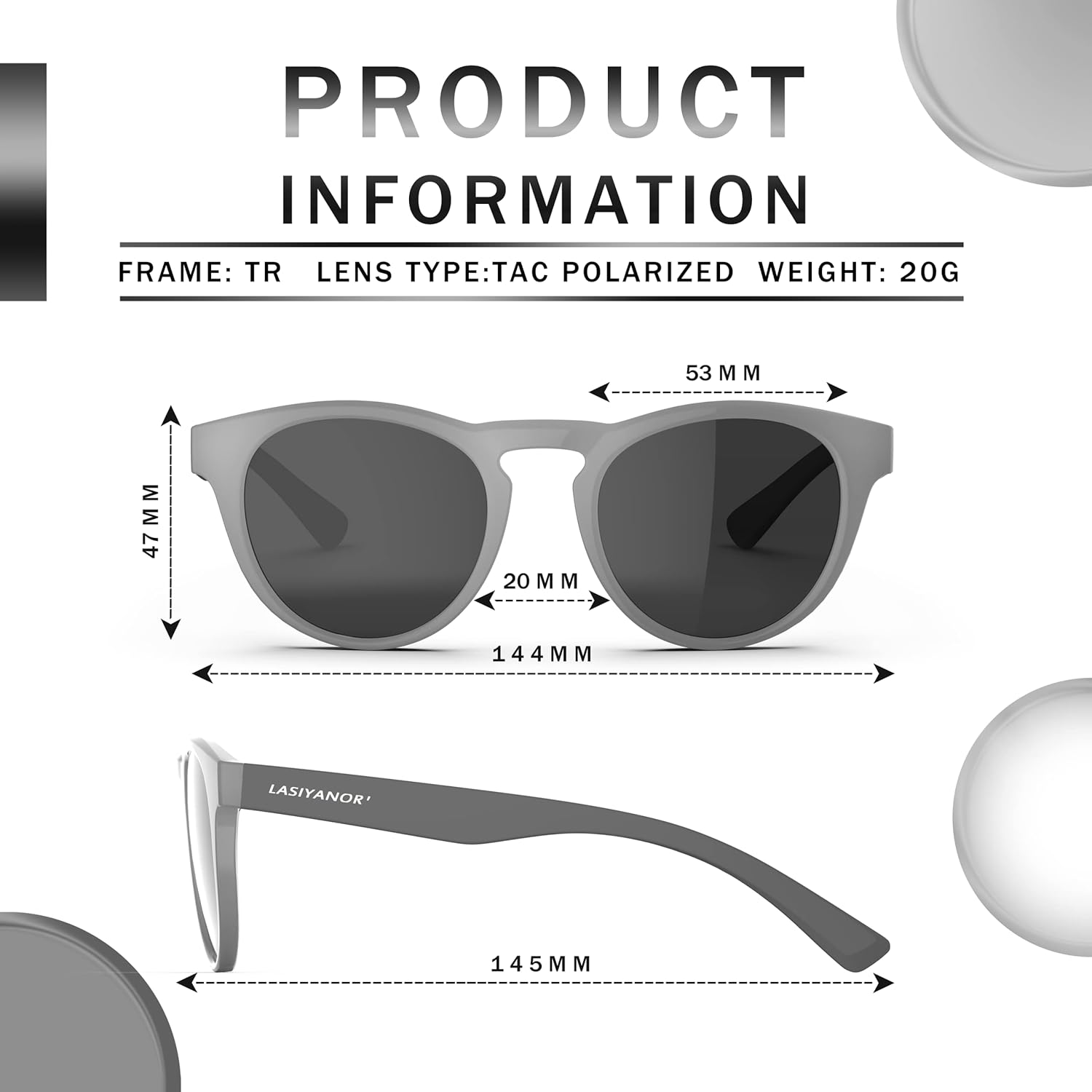 Lasiyanor Lightweight TAC Square Round Polarized Sunglasses TR90 Frame UV400 Trendy Designer Sun ...