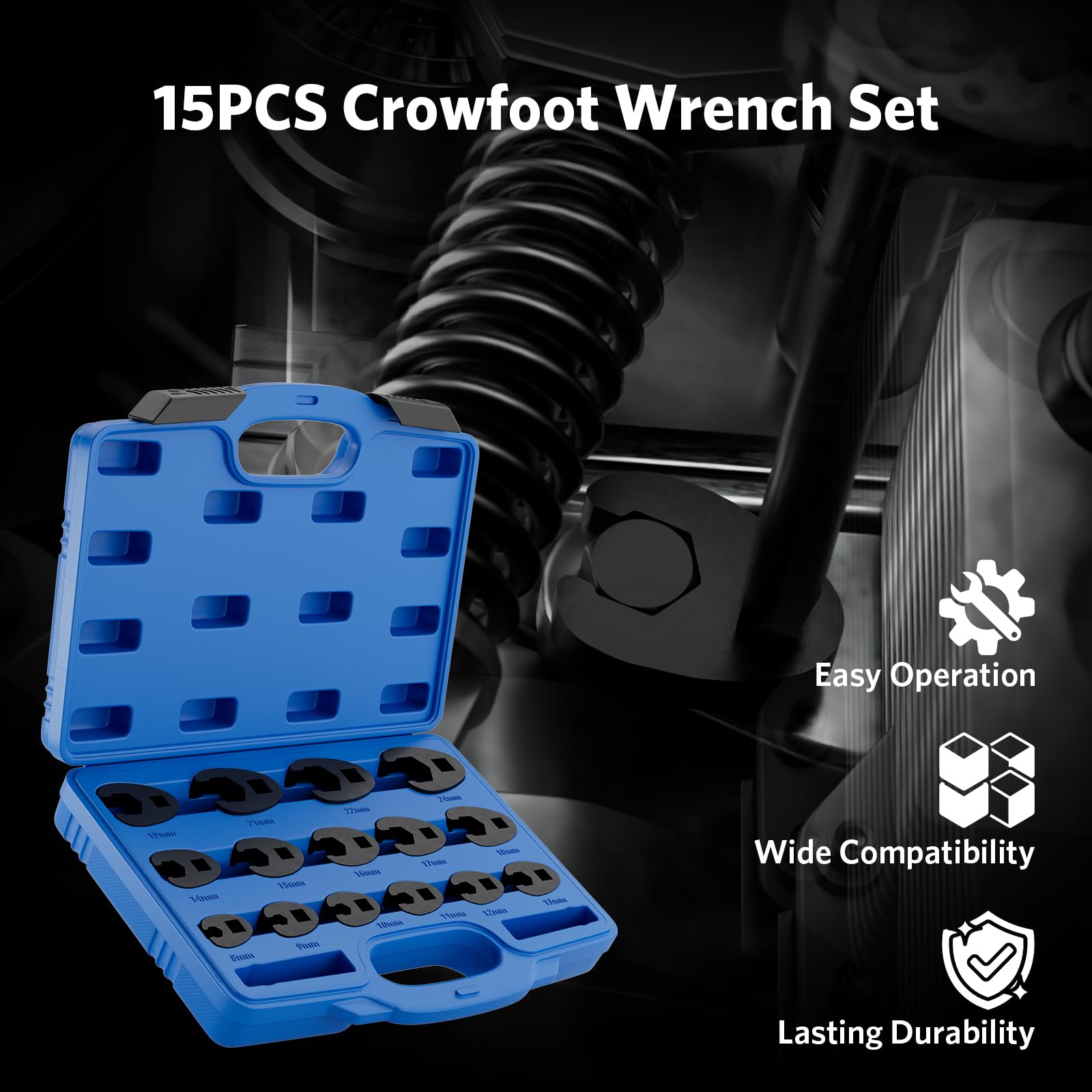 Snapklik.com : HTOMT Crowfoot Wrench Set,15 Piece Sizes 8mm-24mm Metric ...