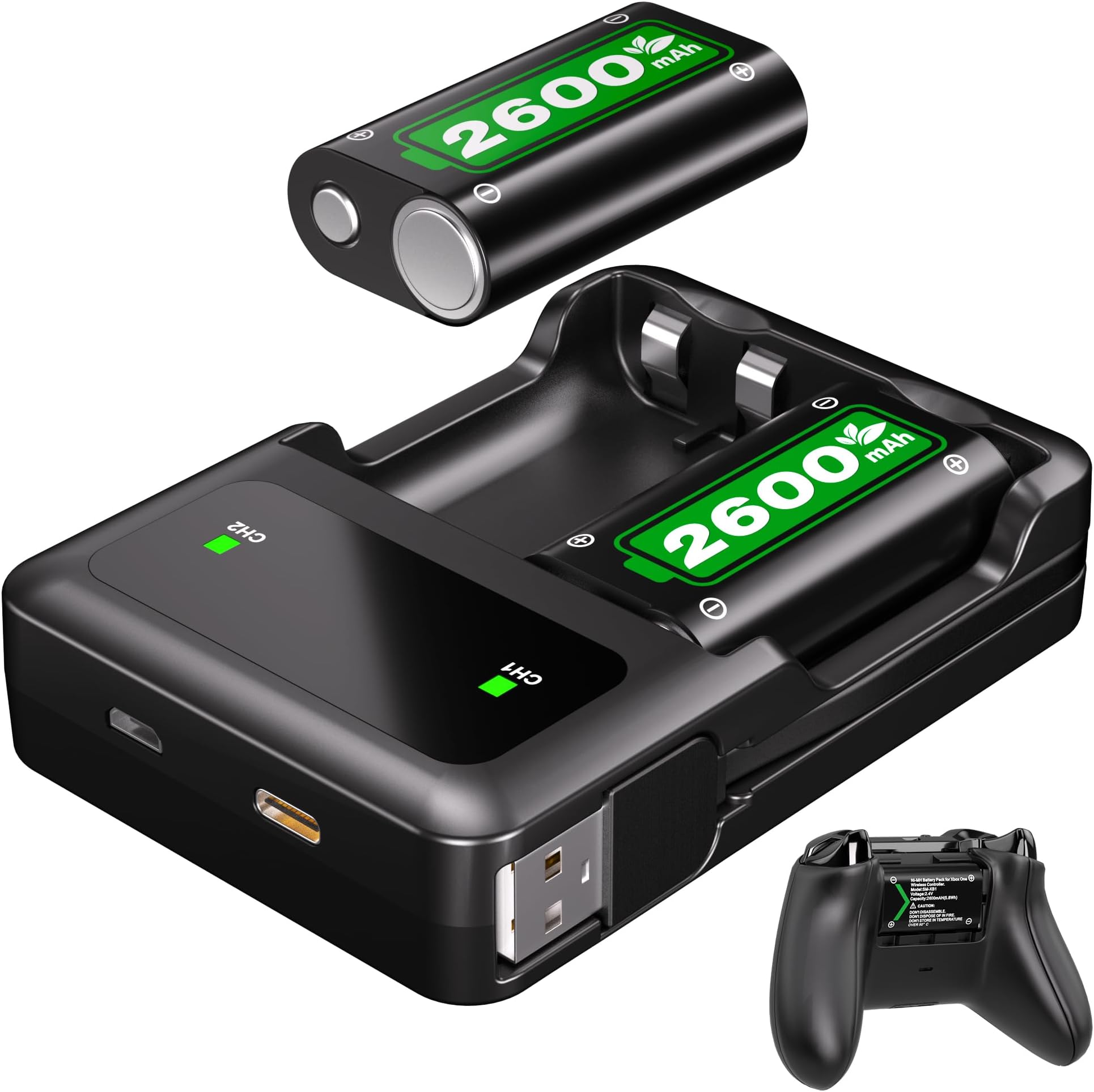 Pilas Recargables Xbox,2x2600mAh Recargables Baterías para control Xbox ...