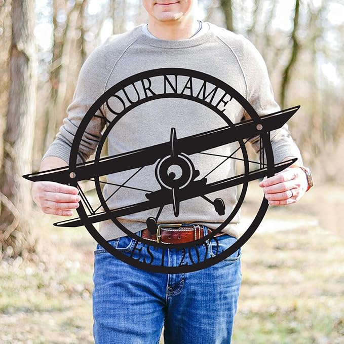 Amazon.com : Personalized Family Name Propeller Plane Metal Sign ...