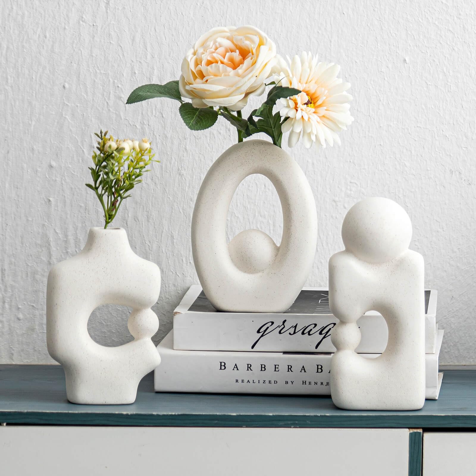Amazon.com: Poreluxe Ceramic Vase Set of 3 - Modern Unique Flower Vase ...
