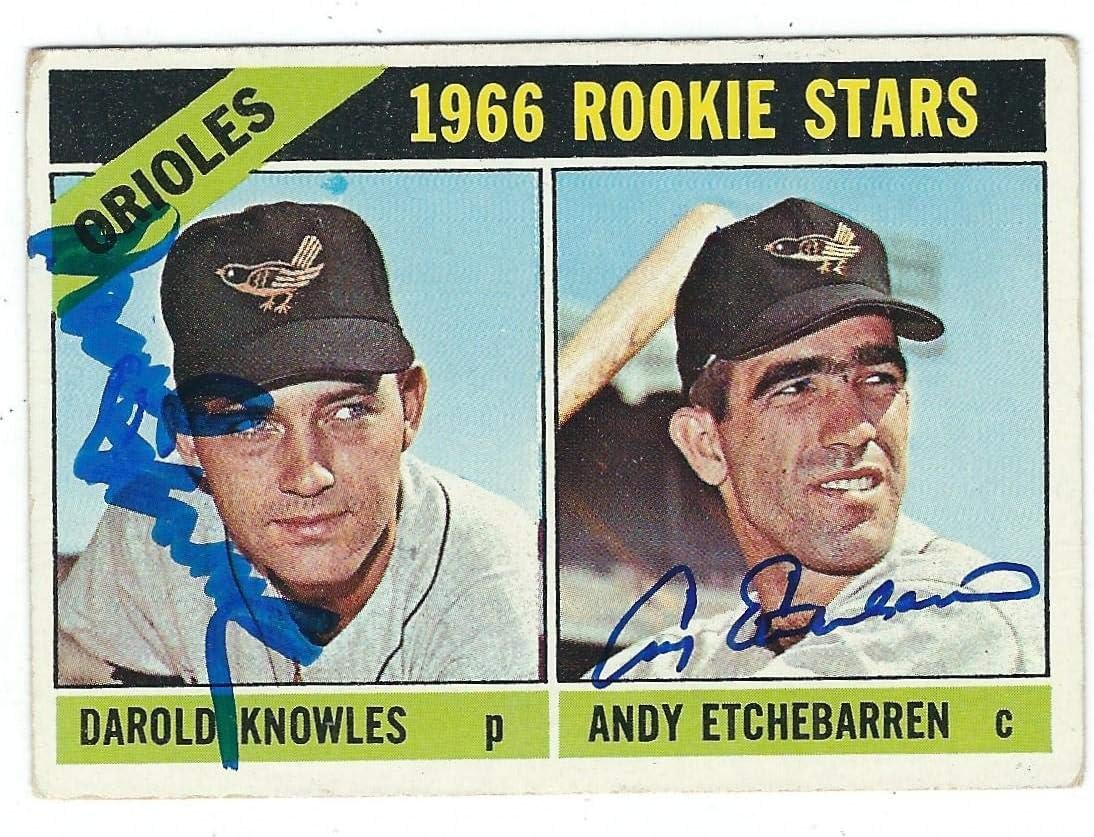 Autographed DAROLD KNOWLES & ANDY ETCHEBARREN 1966 Topps Card ...
