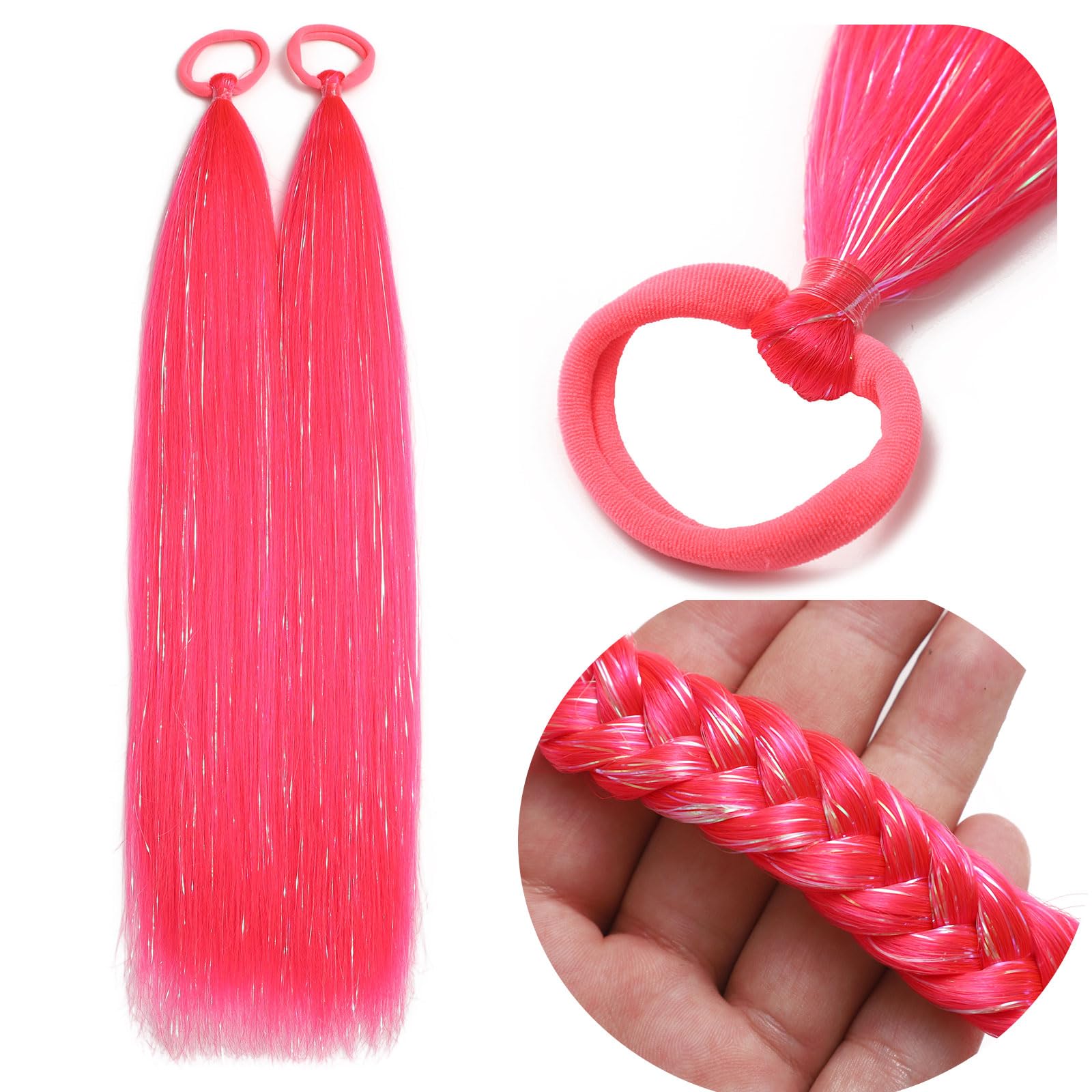 Amazon.com : Colored Hair Extensions Hot Pink Ponytail Extension 2 ...