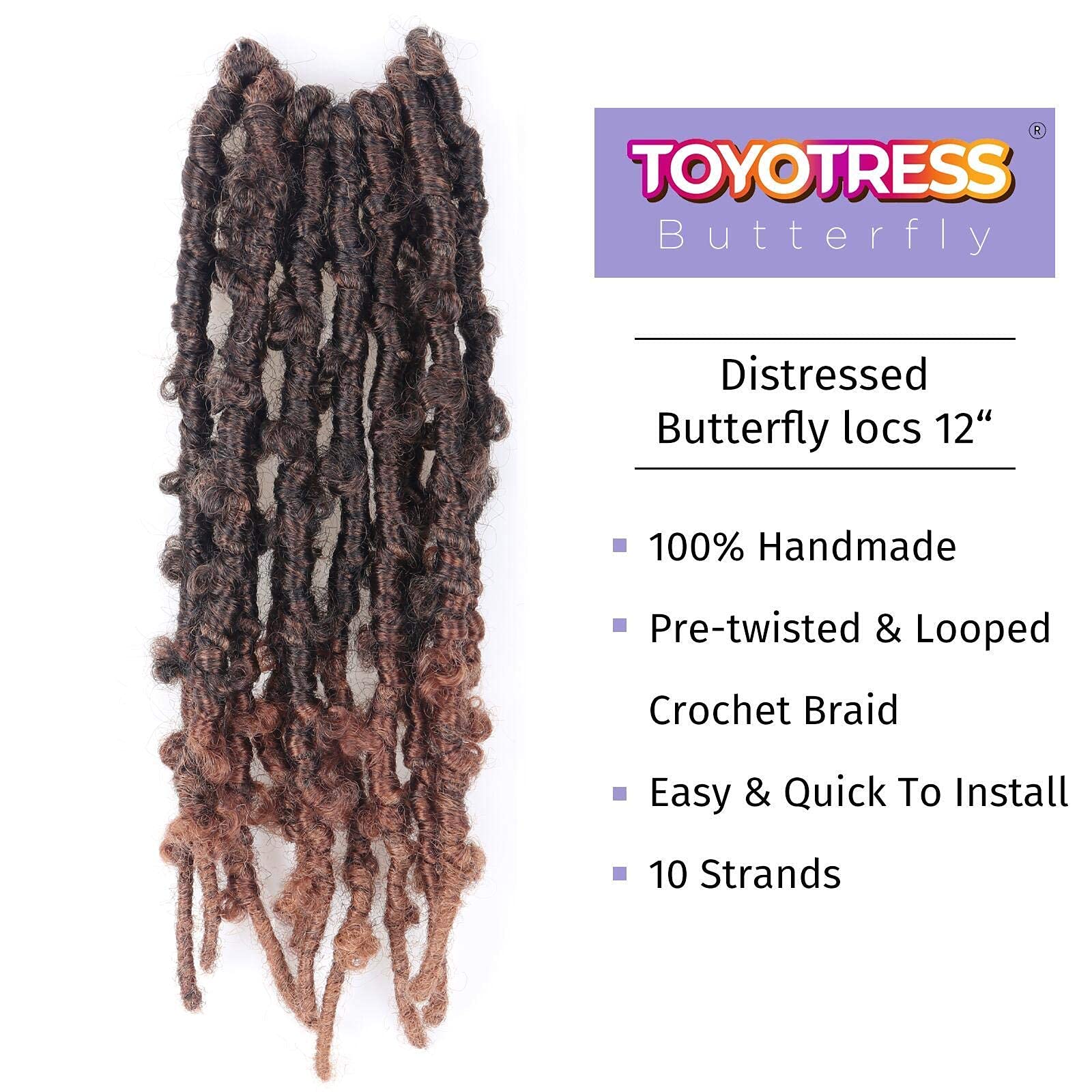 Buy ToyoTress Butterfly Locs Crochet Hair - 12 inch 8 Pcs T30 Ombre ...