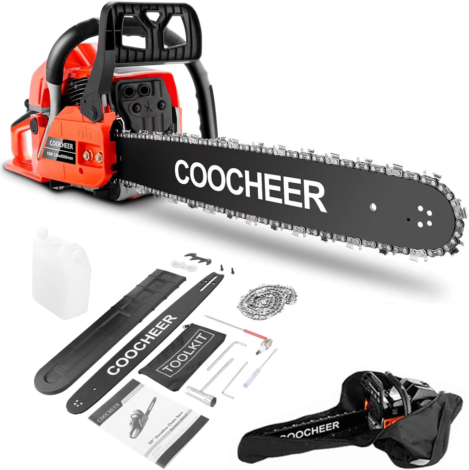 Amazon.com: COOCHEER Gas Chainsaws 20 Inch 62CC Gas Powered Chainsaw 3.5HP 2-Cycle Gas Power ...