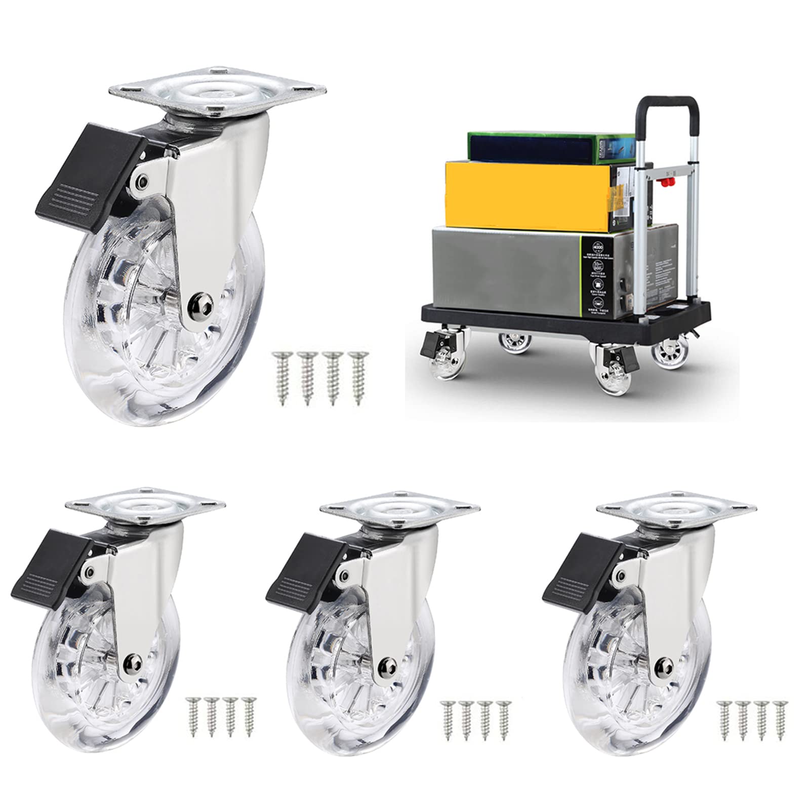 Buy 100mm Heavy Duty Furniture Casters Wheels, Transparent Pu Rubber ...