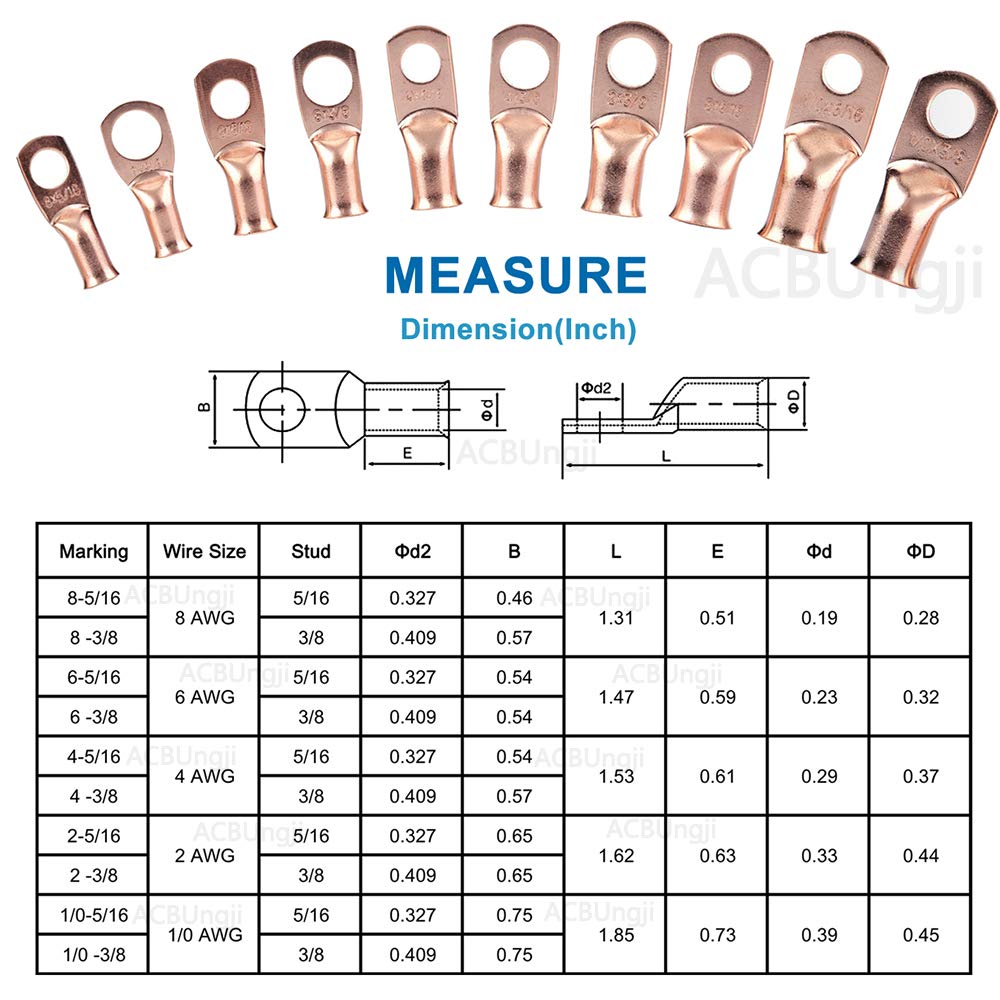 Snapklik.com : ACBungji 100 Pcs Copper Wire Lugs Battery Cable End Kit ...