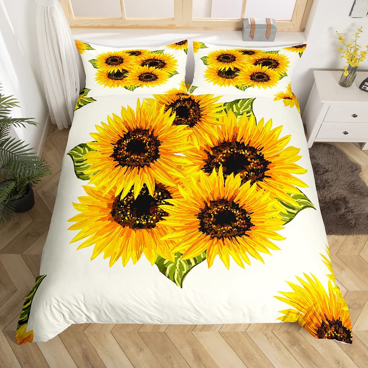 Amazon.com: Homewish Sunflowers Bedding Set 3pcs Yellow Flowers ...