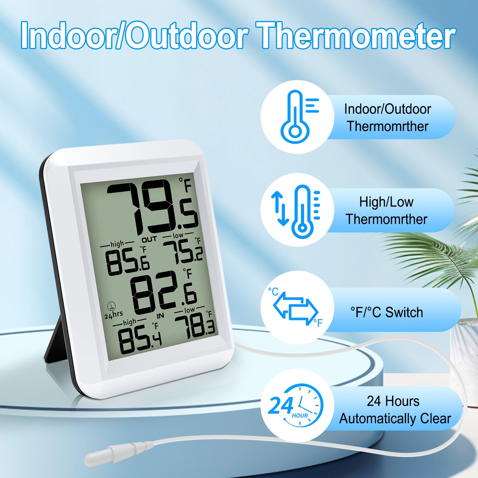 Digital Thermometer Wired Indoor Outdoor Thermometer, Home Room ...