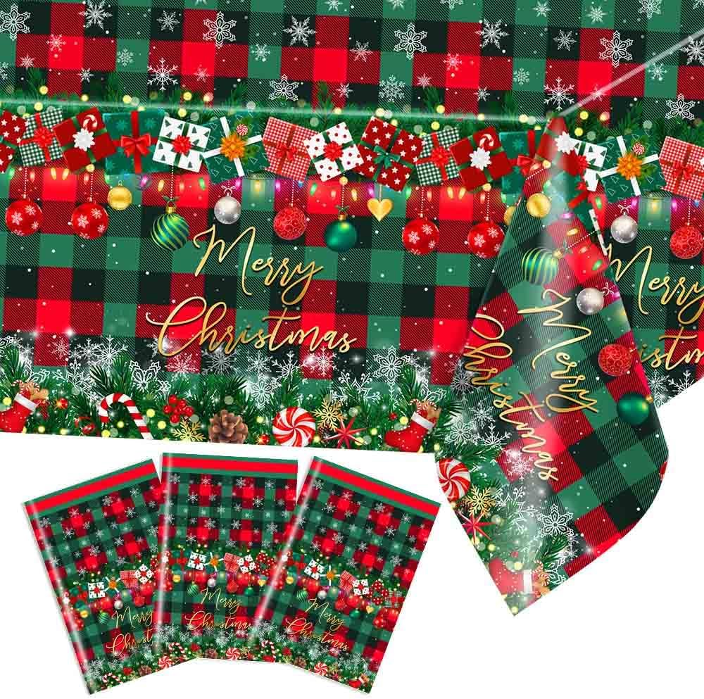 Amazon.com: Avezano 3 Pcs Christmas Tablecloths Disposable Plaid ...