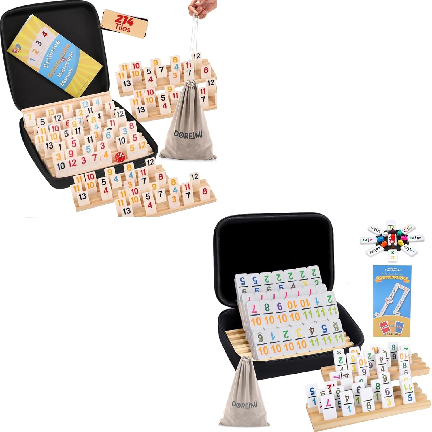 Amazon.com: Mexican Train Dominoes Set Numbers and 4 Wooden Racks+Rummy ...