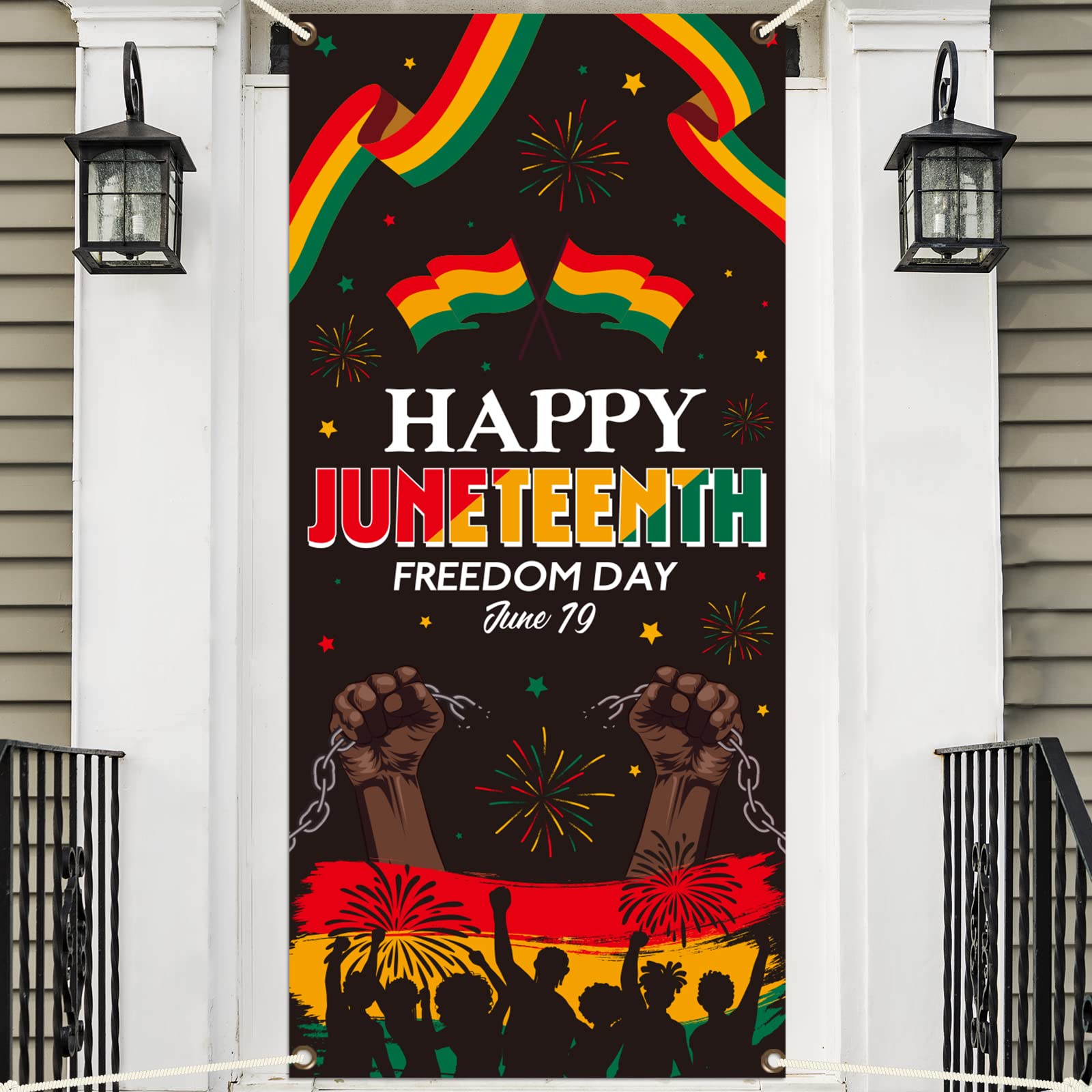 Amazon.com: Juneteenth Banner Decorations Happy Juneteenth Door Cover ...