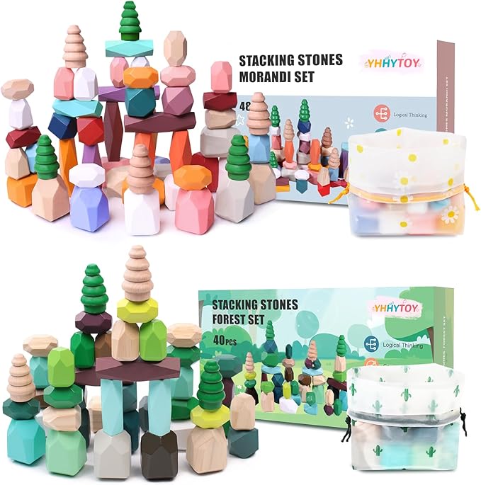 Amazon.com: YHHYTOY Wooden Stacking Rocks Building Blocks, Sensory ...