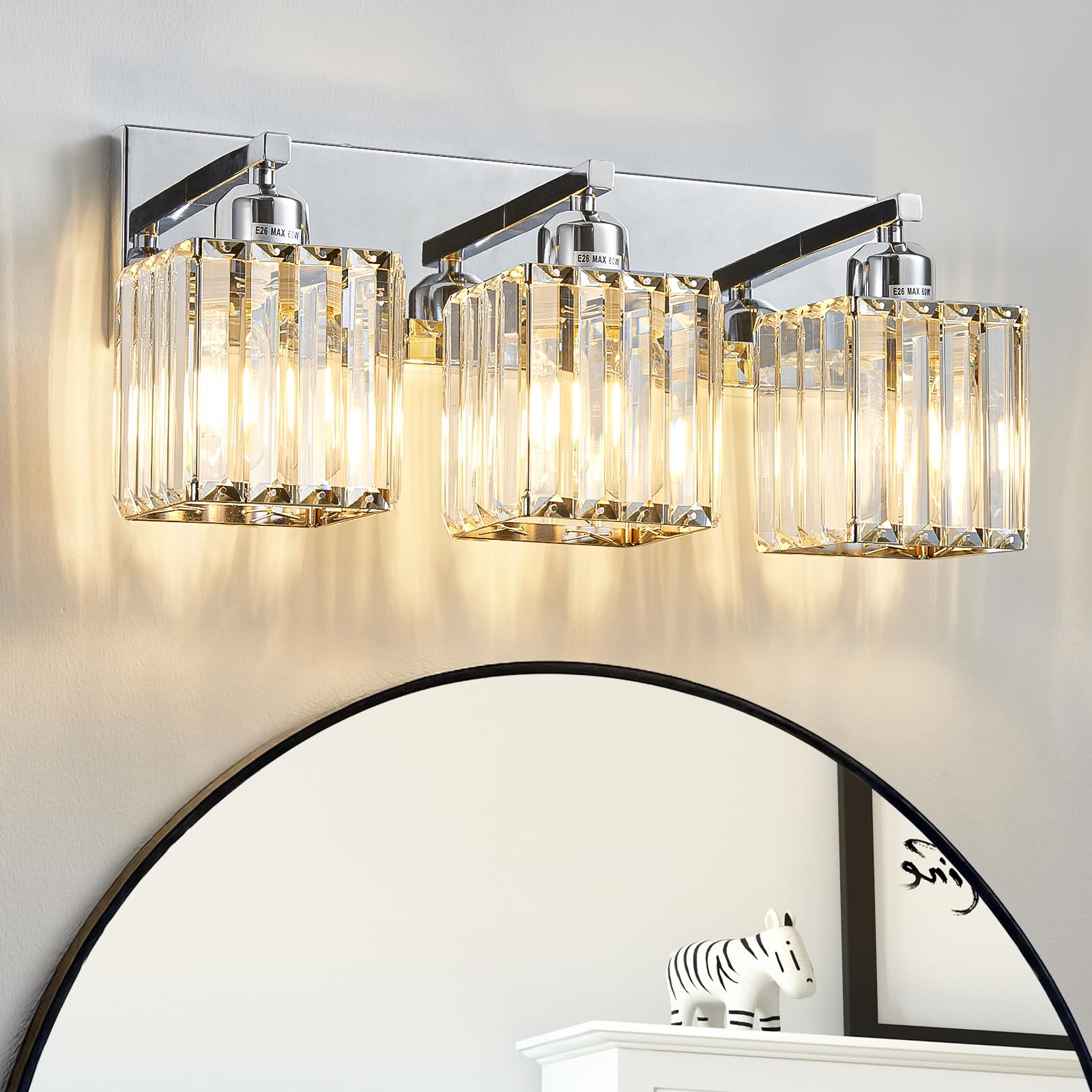 Aixialin Modern Bathroom Vanity Light 3-Lights Modern Chrome Crystal ...