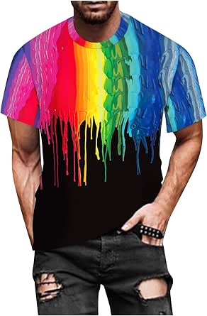 Mens Shirts Rainbow Graphic Tees Fashion 3D Printed Short Sleeve Crew ...