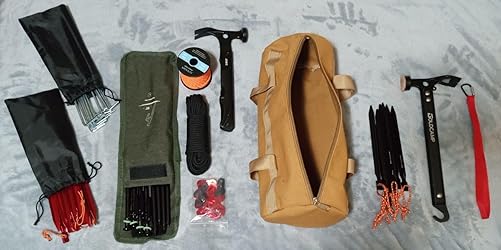 Amazon.com : 8 Pack Tent Stakes and Hammer with Canvas Storage Bag ...
