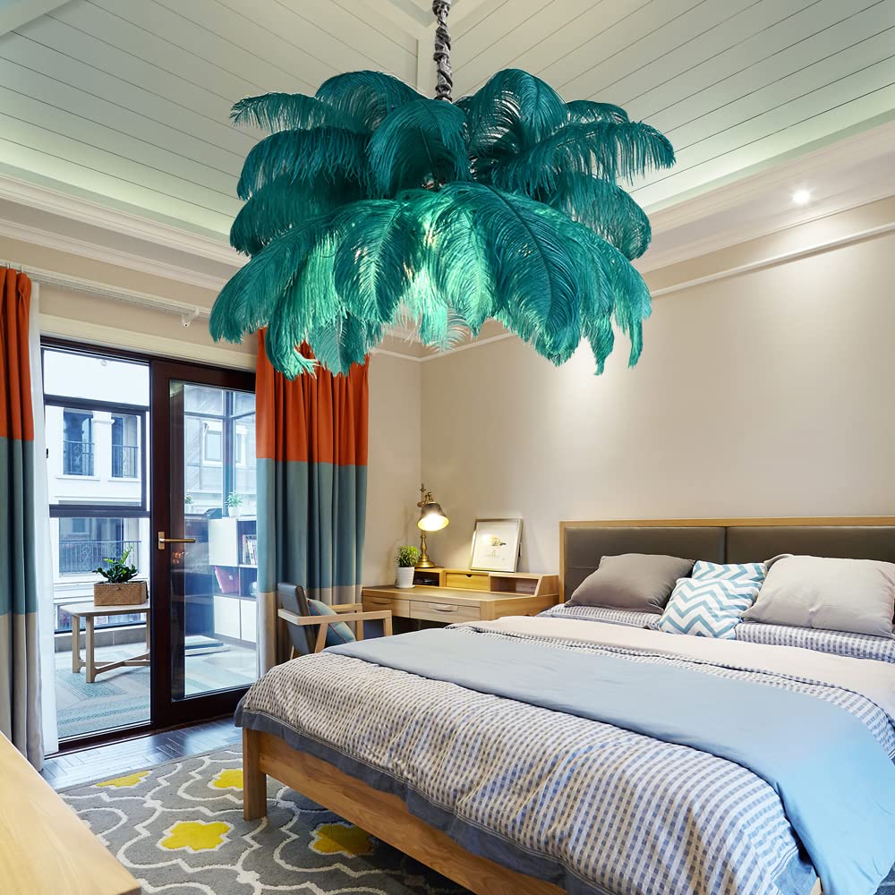 DHFHFMDCJDNN LED Feather Chandelier Modern pendent lamp Blue Ostrich ...