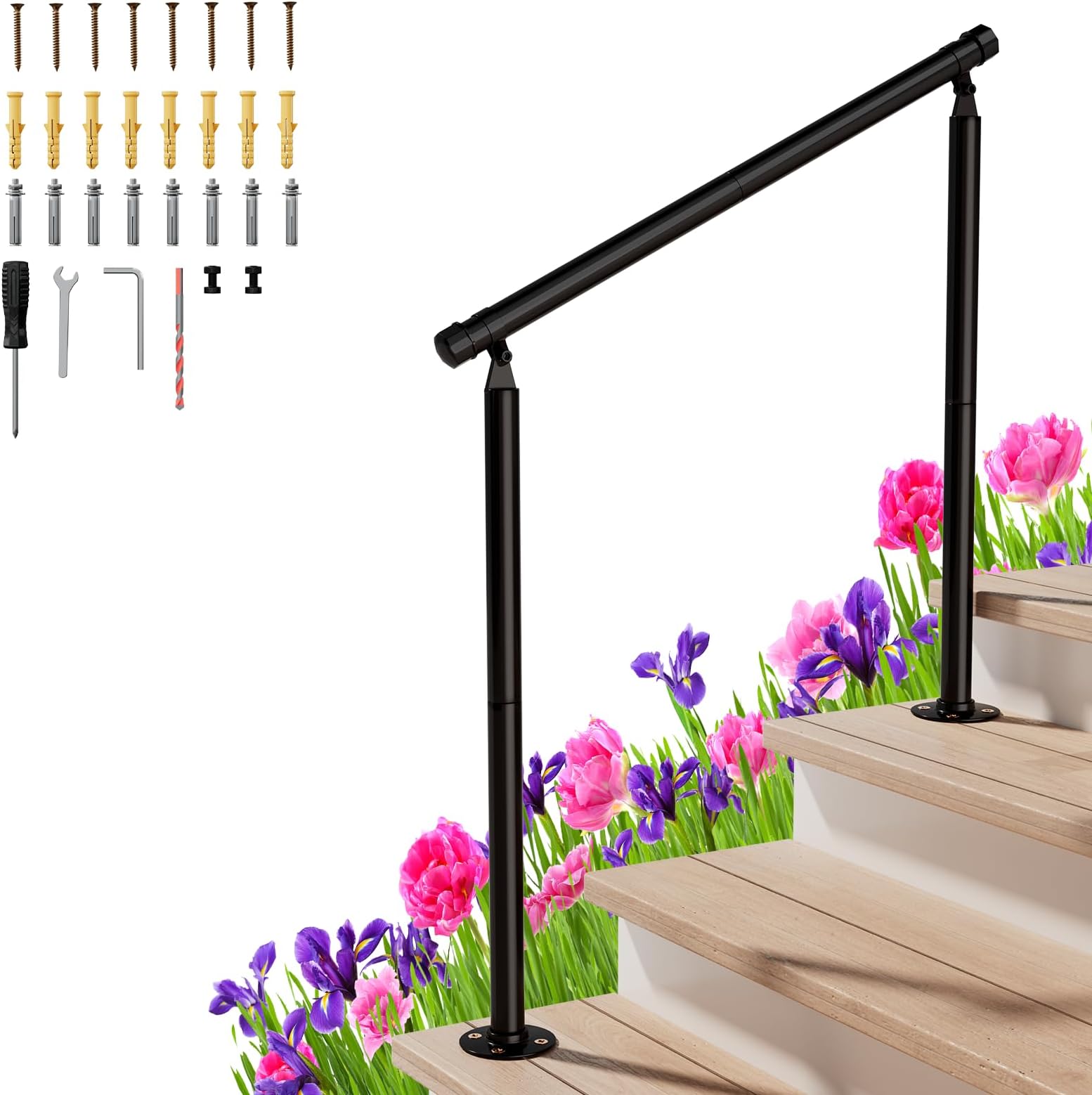 Handrails for Outdoor Steps, Outdoor Stair Railing Fits 3 to 4 Steps ...