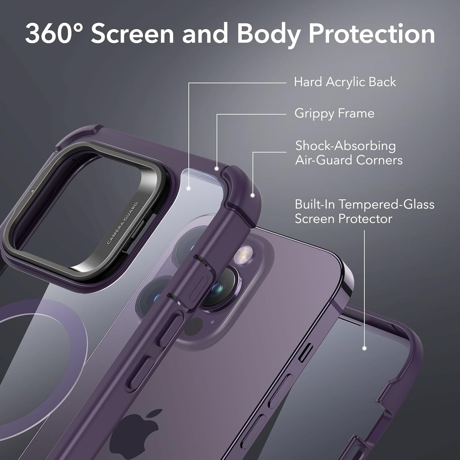 ESR for iPhone 14 Pro Case with Stand, Compatible with MagSafe, Full-Body Military-Grade Drop ...