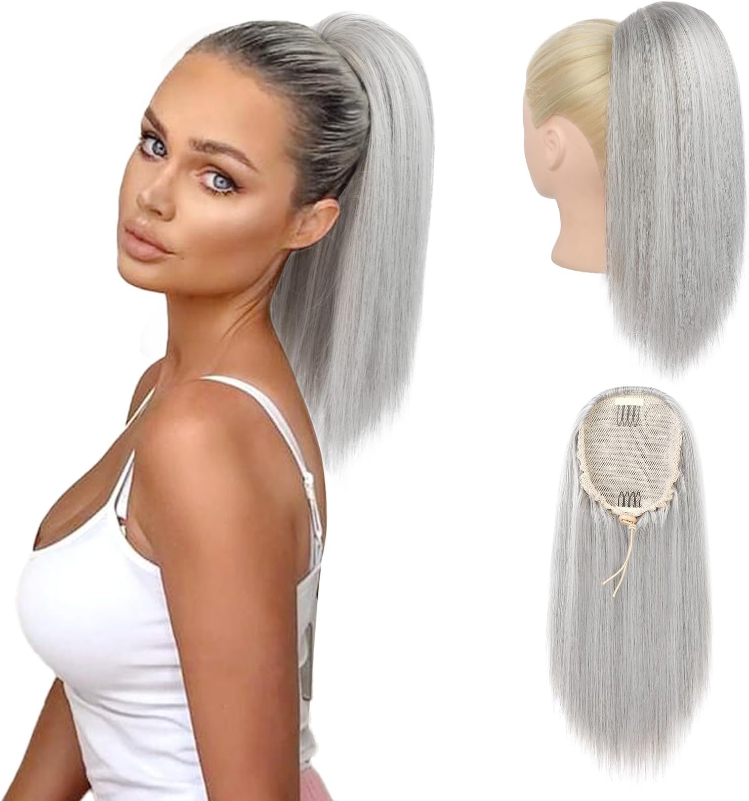 Amazon.com : SEIKEA Short Drawstring Ponytail Extension, 14" Straight ...