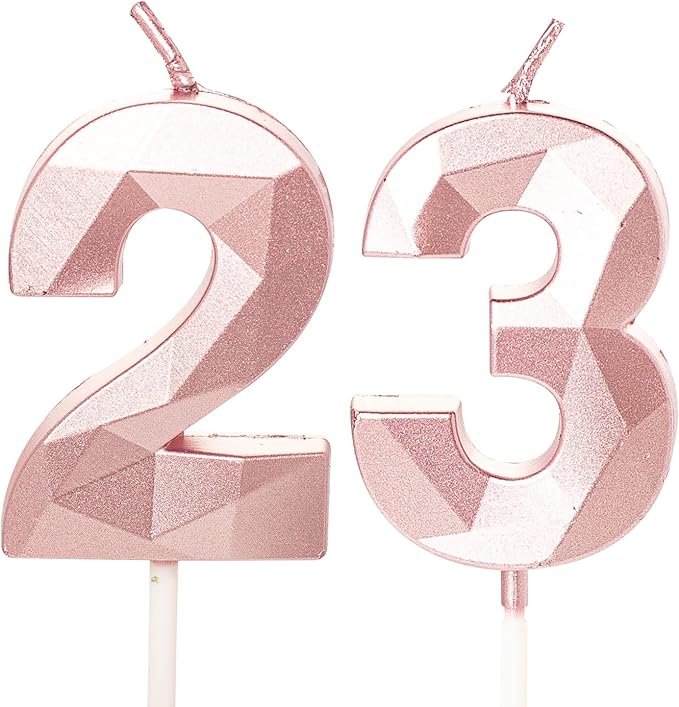 23rd Birthday Candles, Rose Gold Number 23 Happy Birthday Candles, Her ...