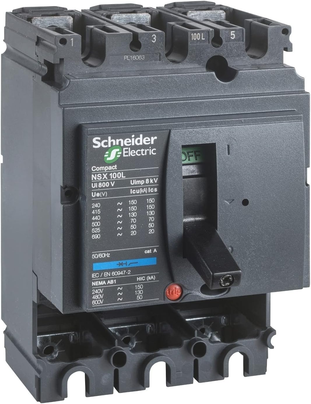 Schneider LV429014 Compact NSX100B 100A 3P Circuit Breaker Without ...