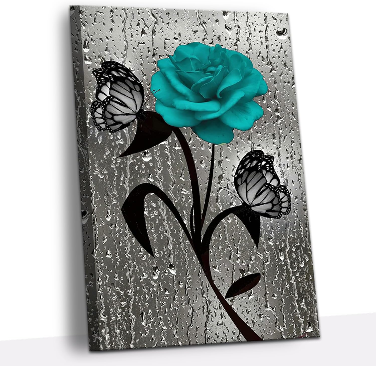 Amazon.com: LISIBEI Blue Roses Butterflies Canvas Wall Art ,Black and ...
