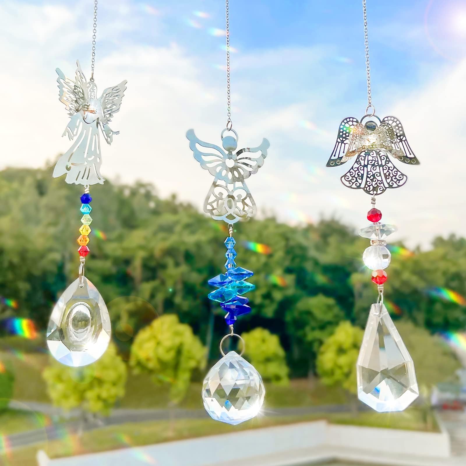 Amazon.com: 3 Pieces Crystal Sun Catchers - Angel Suncatchers for ...