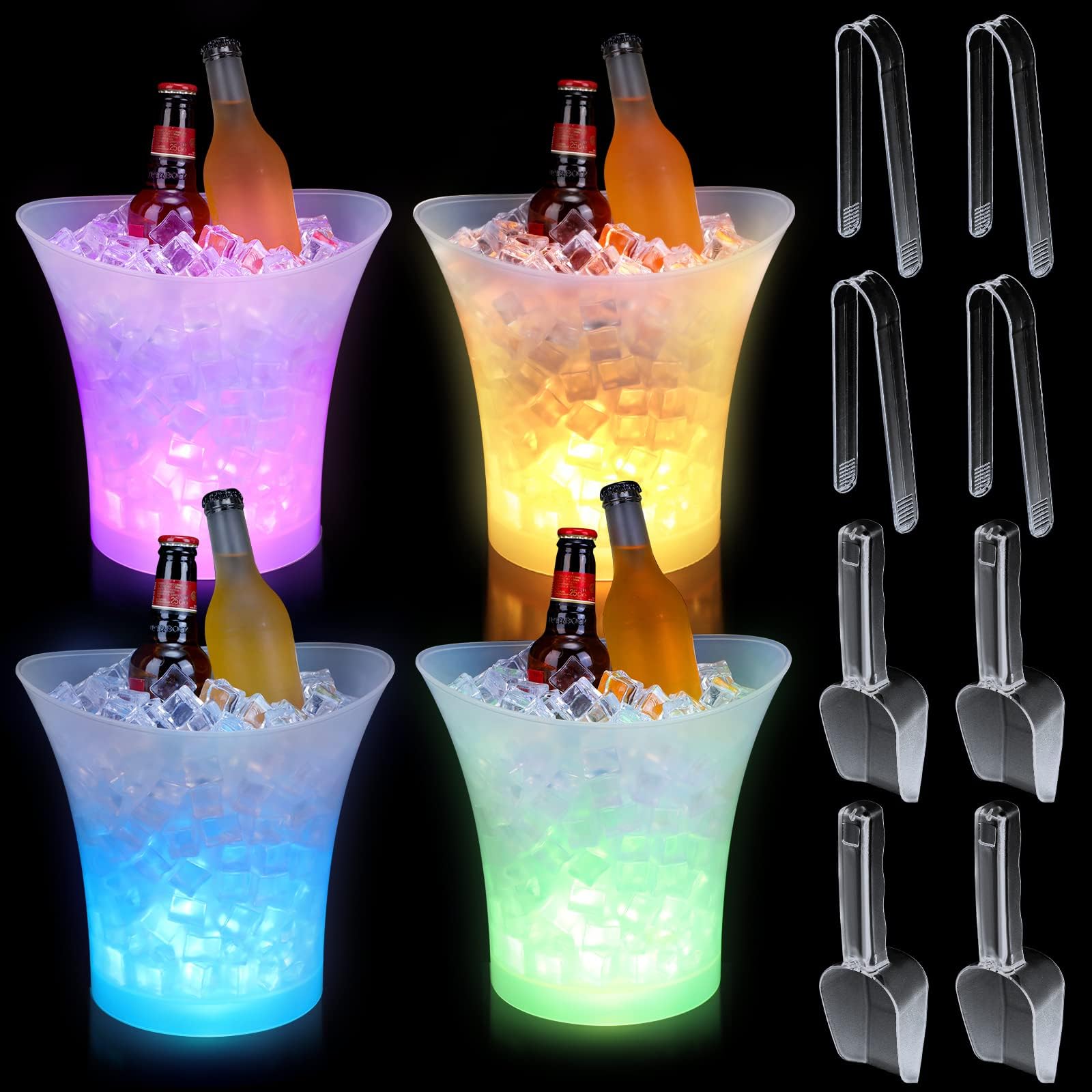 Amazon.com: Sabary 4 Pack LED Ice Bucket Bulk with Scoop Clip 5L LED ...