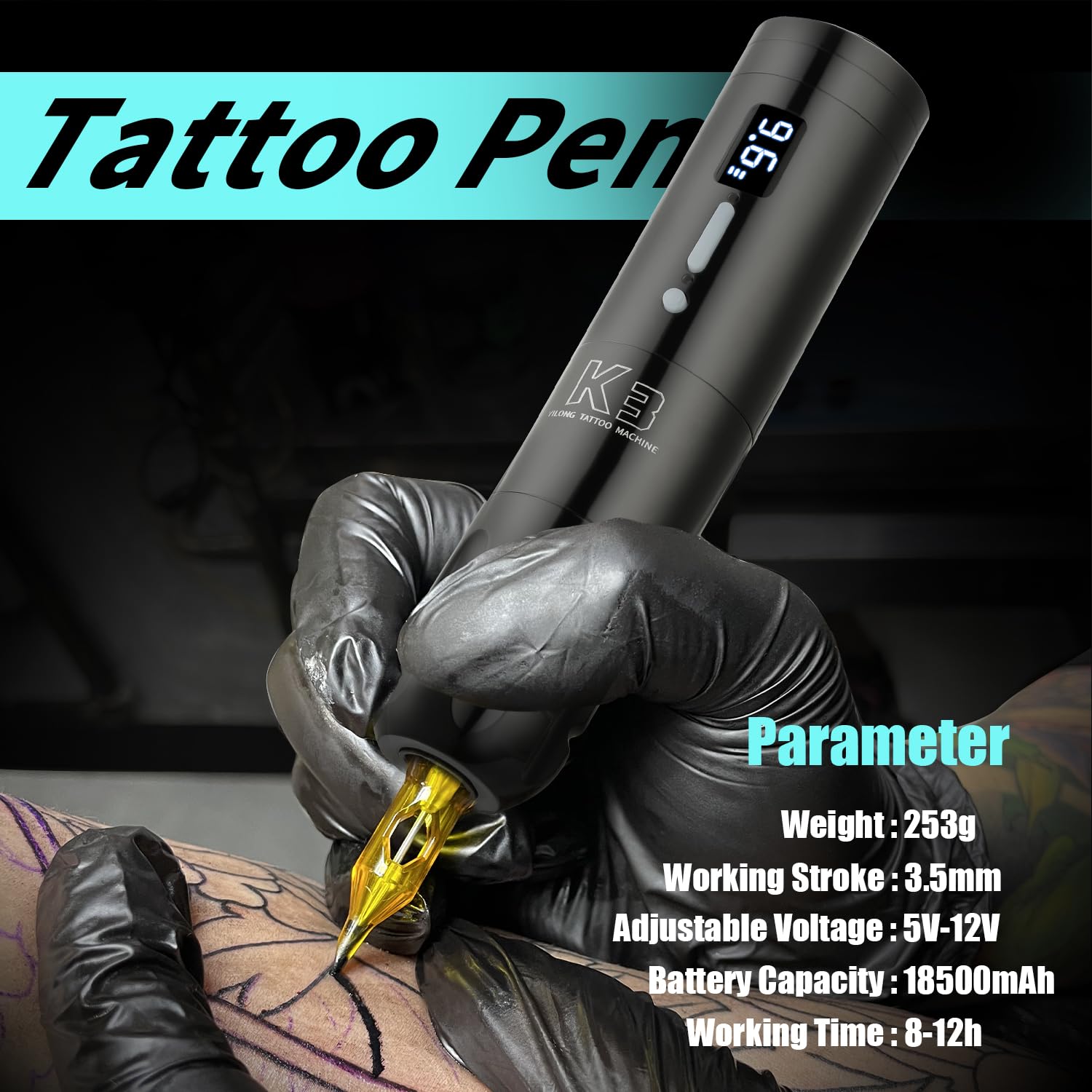 YILONG Rotary Tattoo Pen Machine Wireless Tattoo Machine with 18500mAh ...