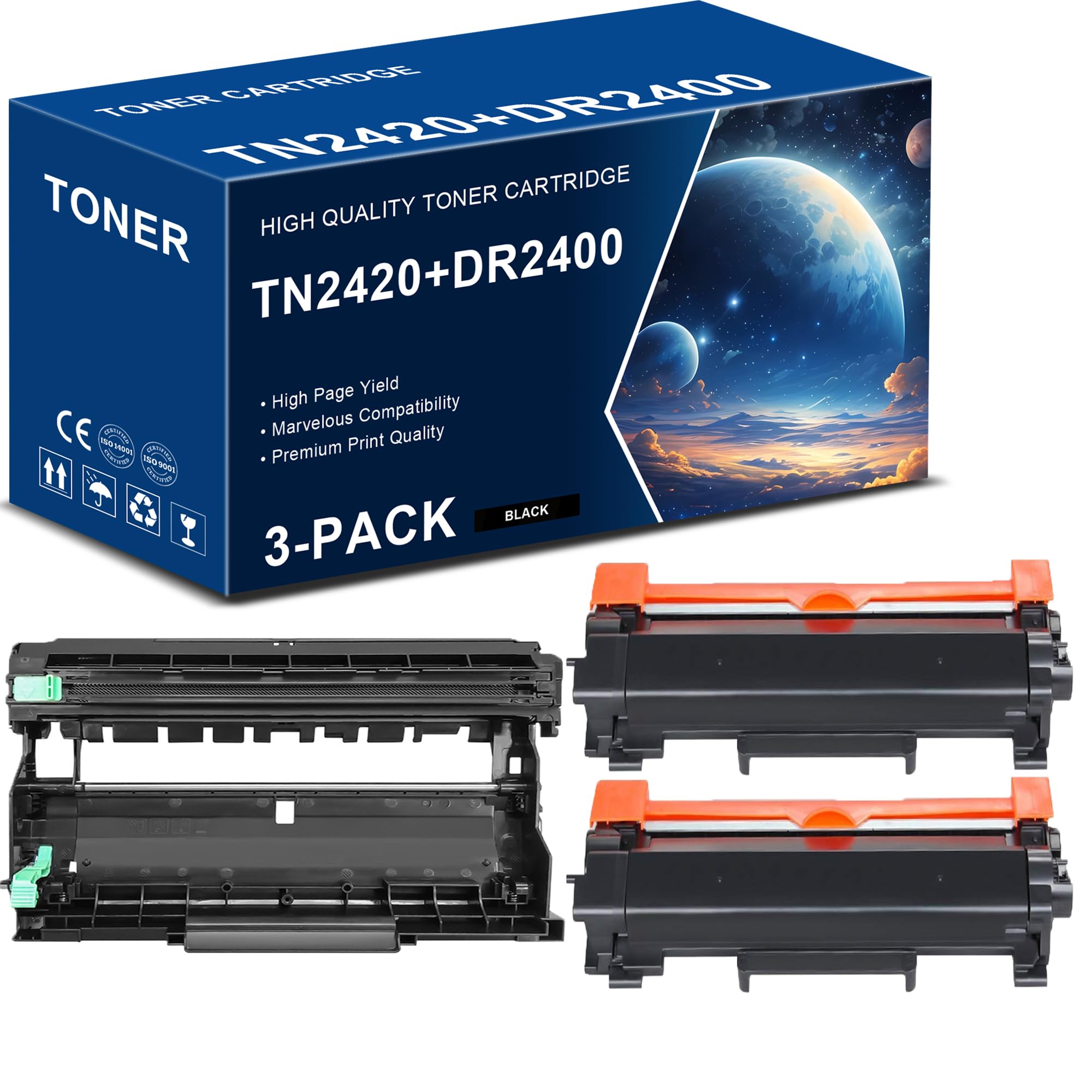 Office Ink Toner Replacement TN2420 2-Pack Black Toner Cartridge and 1 ...