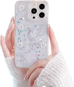 Amazon.com: Fycyko Phone Case for iPhone 13 Pro Max,Cute 3D Bear Glitter Bling Pearl Love Heart ...