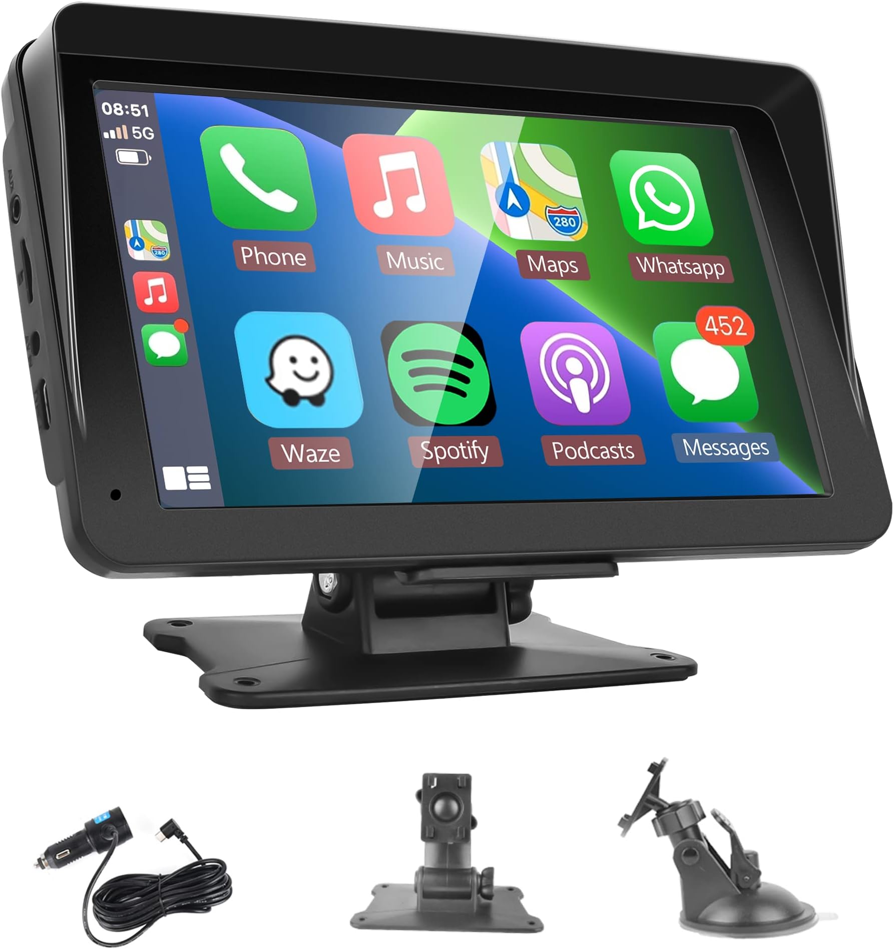 Podofo Wireless Carplay Autoradio Tragbar Mit 7'' Touchscreen Bluetooth AUX/FM Transmitter 64g ...