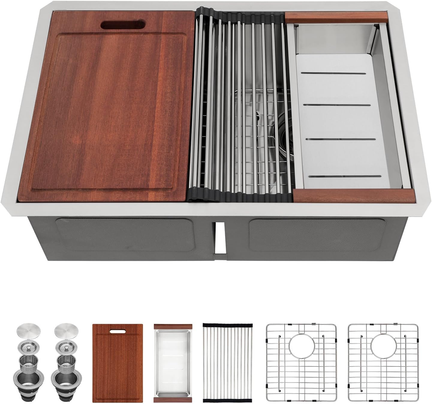 Sarlai 28 Inch Undermount Double Bowl Sink - Stainless Steel 16 Gauge ...