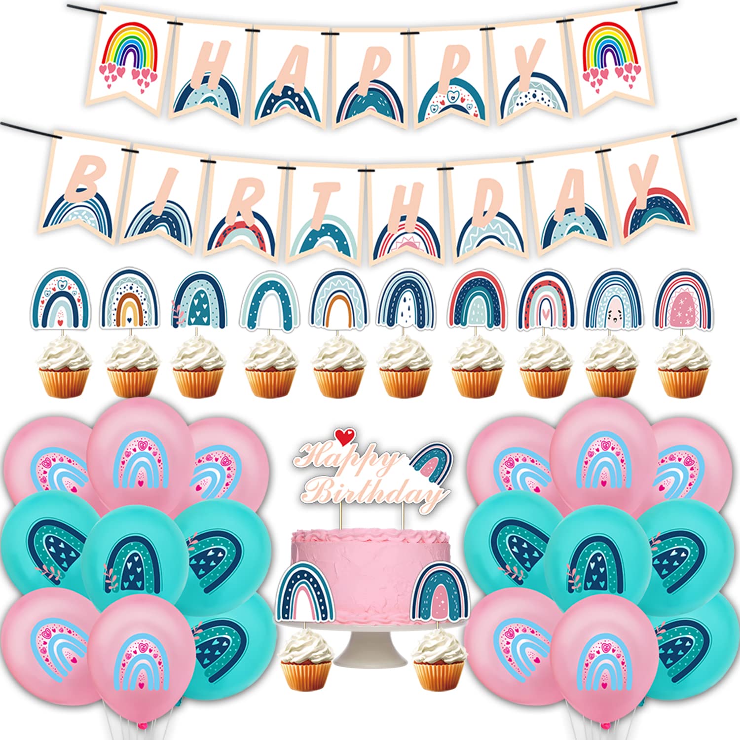 Buy Boho Rainbow Party Decorations Set, Bohemian Rainbow Theme Happy ...