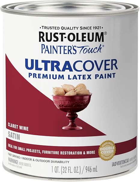 Rust-Oleum 240286 Painter's Touch Latex Paint, Satin Claret Wine,1 ...