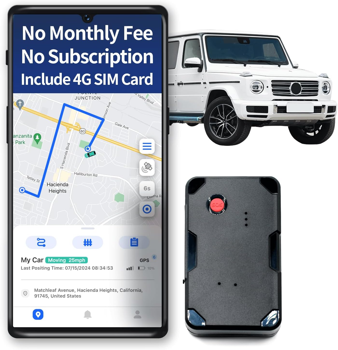 Amazon.com: GPS Tracker for Vehicles No Monthly Fee, No Subscription ...