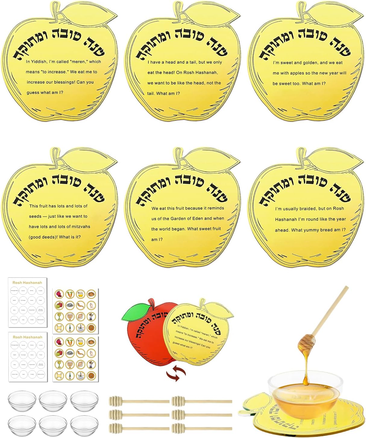Amazon.com: AceList 6 Sets Rosh Hashanah Honey Dish Set with Kids Fun ...