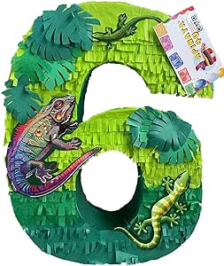 Amazon.com: 20” Tall Lizards Theme Number Six Piñata | Green Color ...
