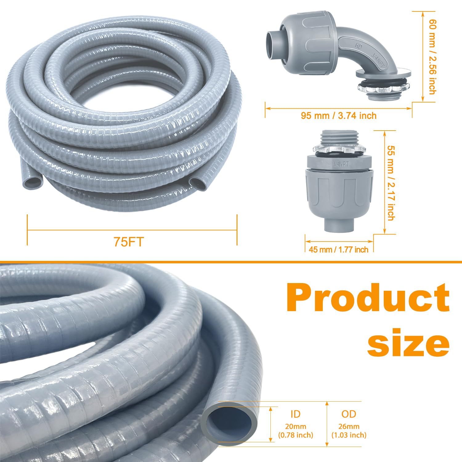 Snapklik.com : Wocloer Liquid-Tight Conduit - 3/4inch 75 Foot Flexible ...