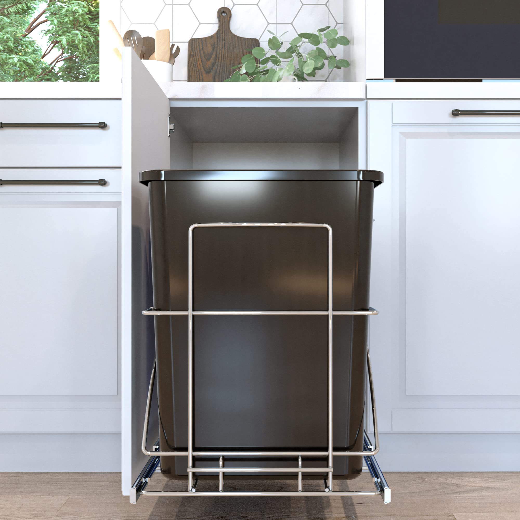 Home Zone Living 15 Gallon Pull Out Dual Trash Can for Recycling and ...
