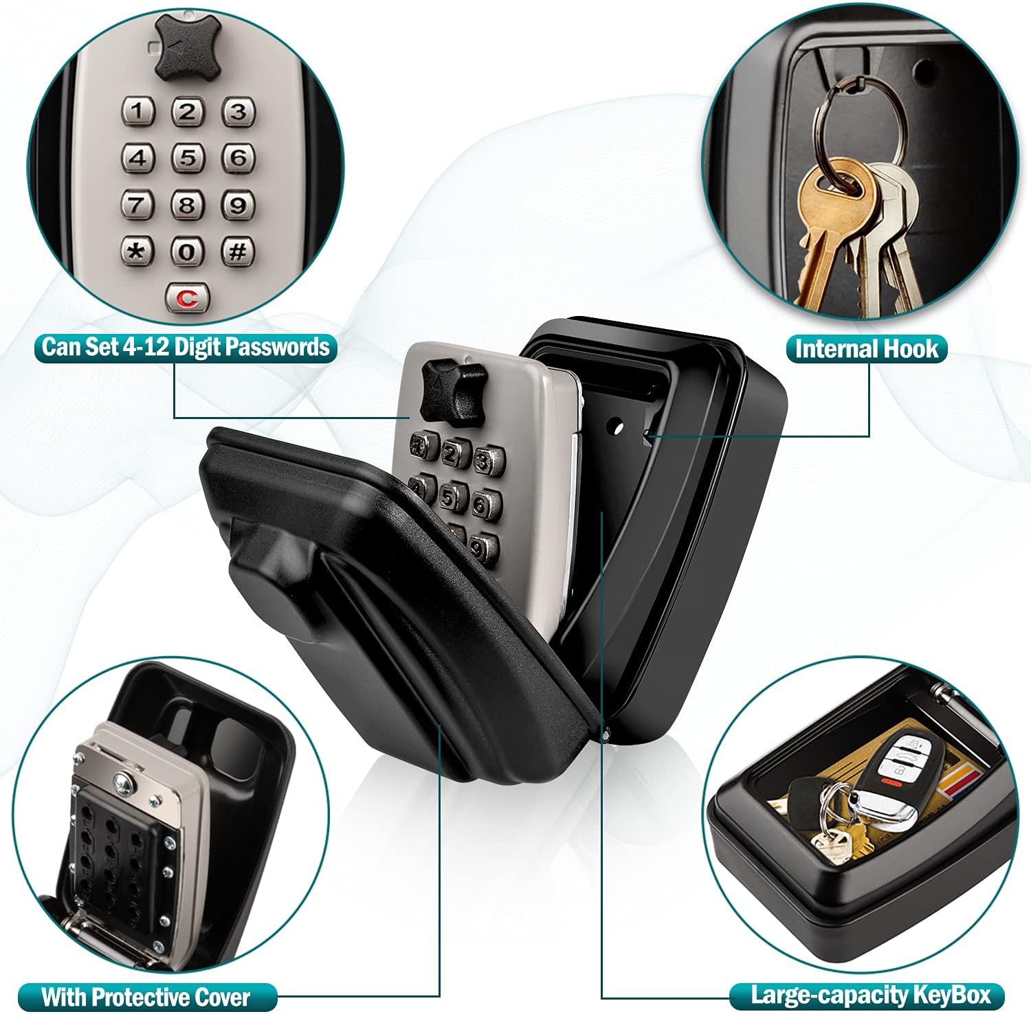 KTUEOV Key Safe Wall Mounted Large Key Lock Box with Resettable 12 ...