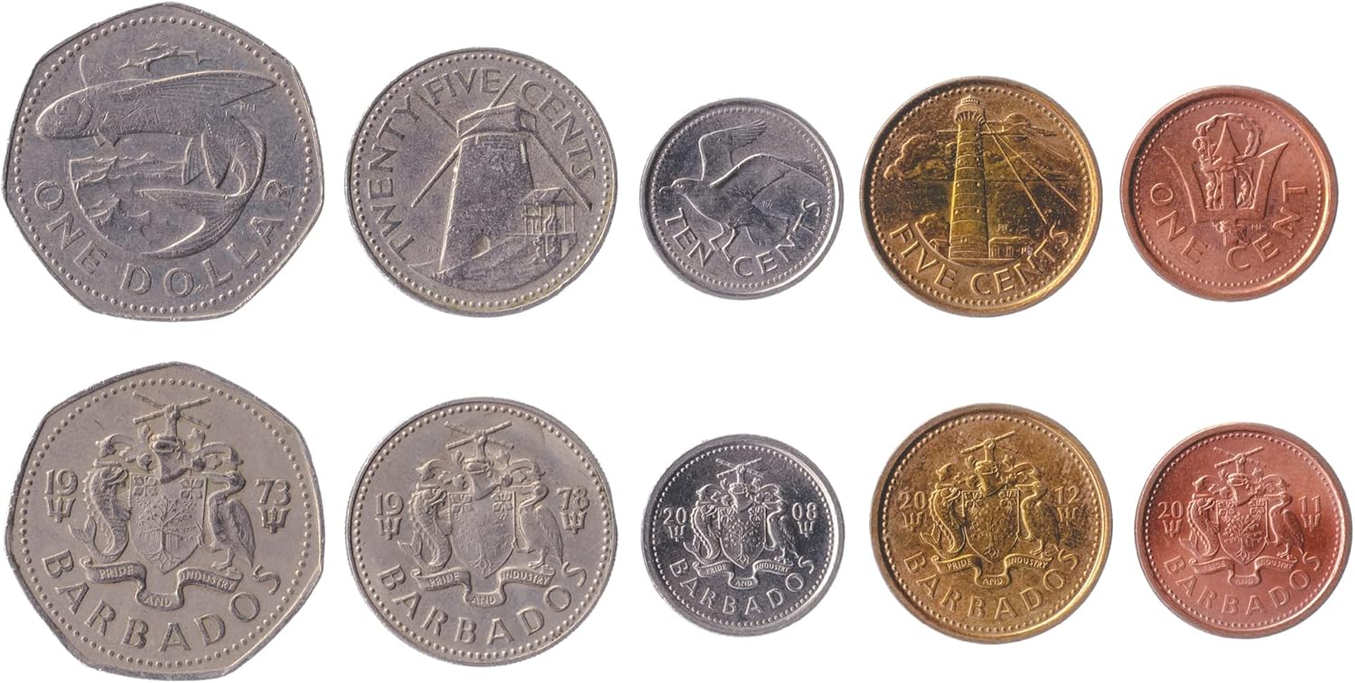Amazon.com: Barbados 5 Mixed Coins | 1 Cent to 1 Dollar | Barbadian ...