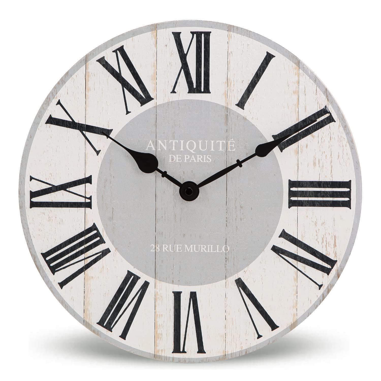NIKKY HOME Wooden Wall Clock 12" Decorative Non-Ticking Quartz Battery ...