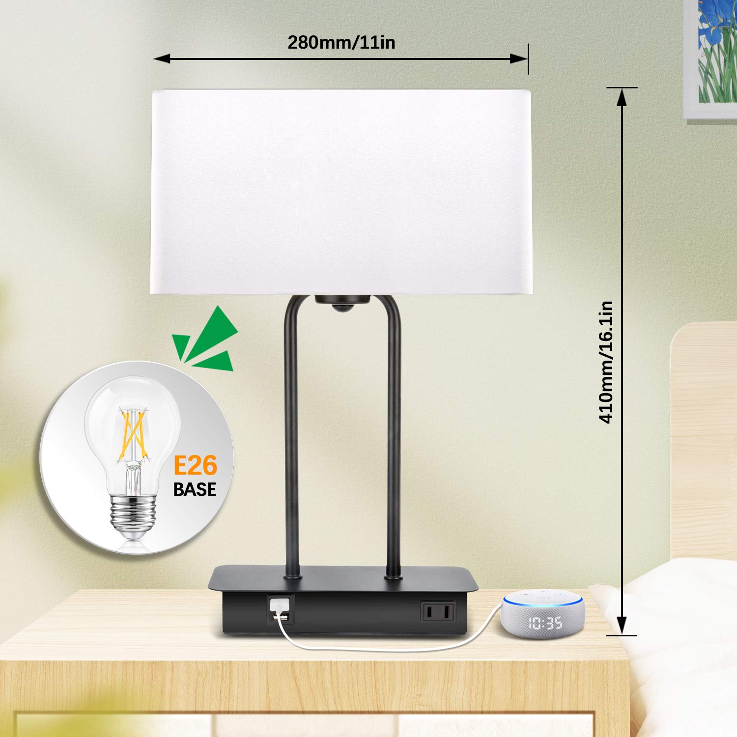 3-Way Dimmable Touch Control Table Lamp with 2 USB Ports and AC Power ...