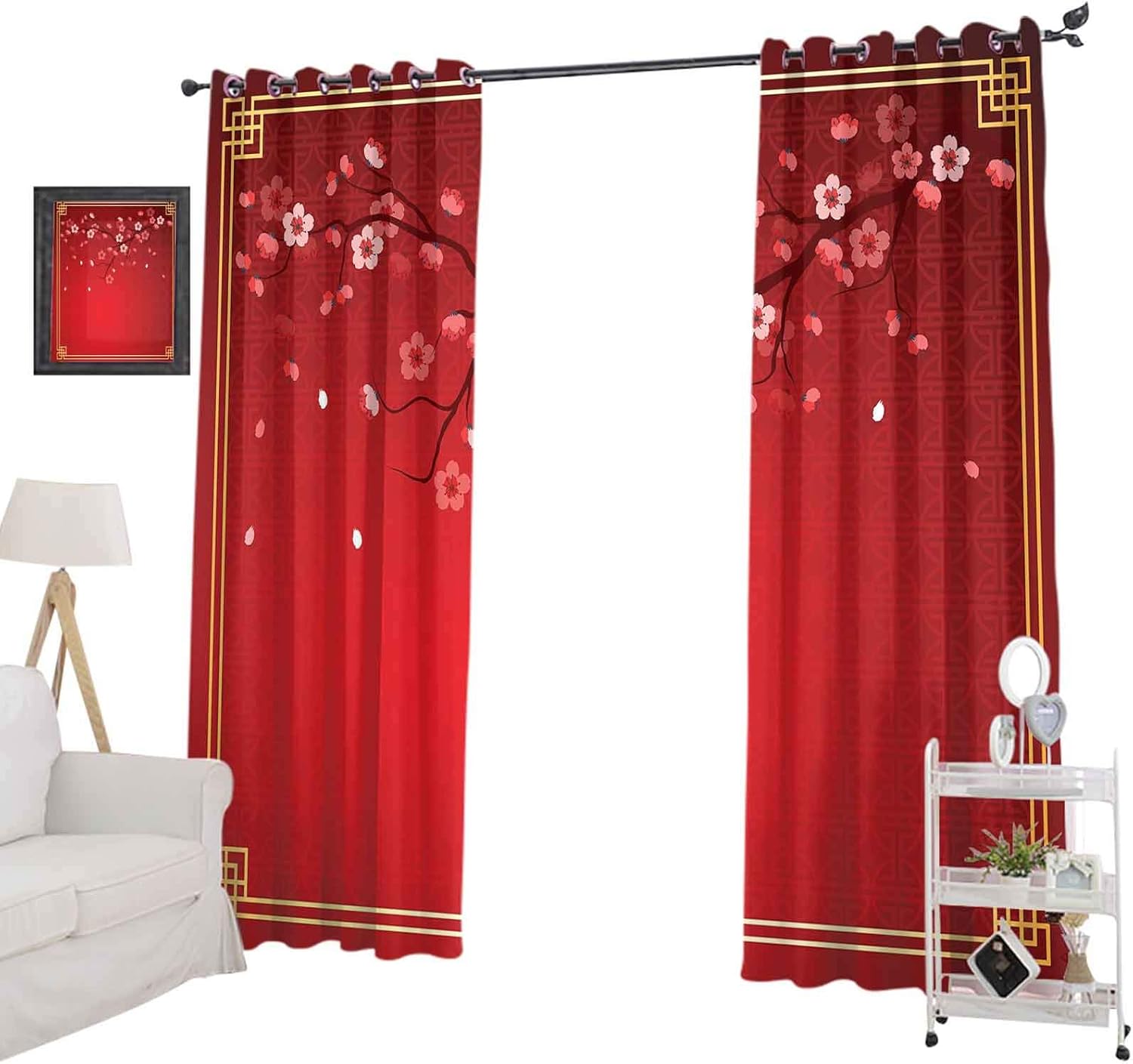 YUAZHOQI Red Blackout Curtains Flowering Branch of a Cherry Tree in ...